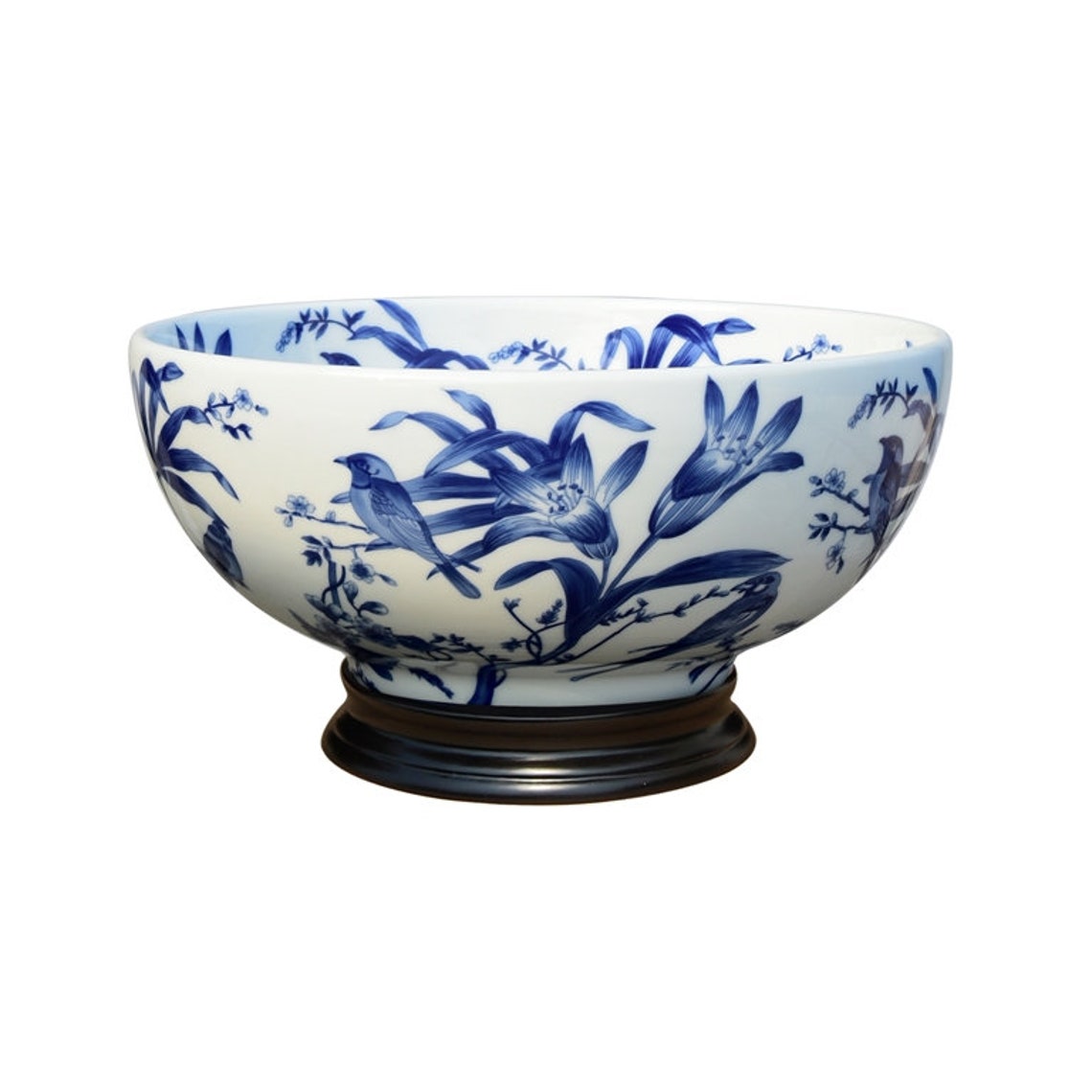 Chinese Blue and White Floral Bird Motif Porcelain Bowl W Base 12 ...
