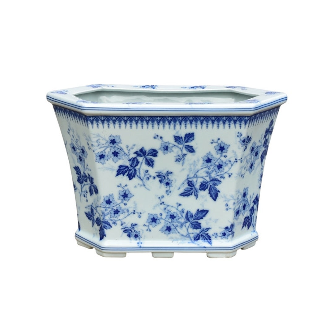 Beautiful Blue and White Floral Porcelain Hexagonal Pot - Etsy