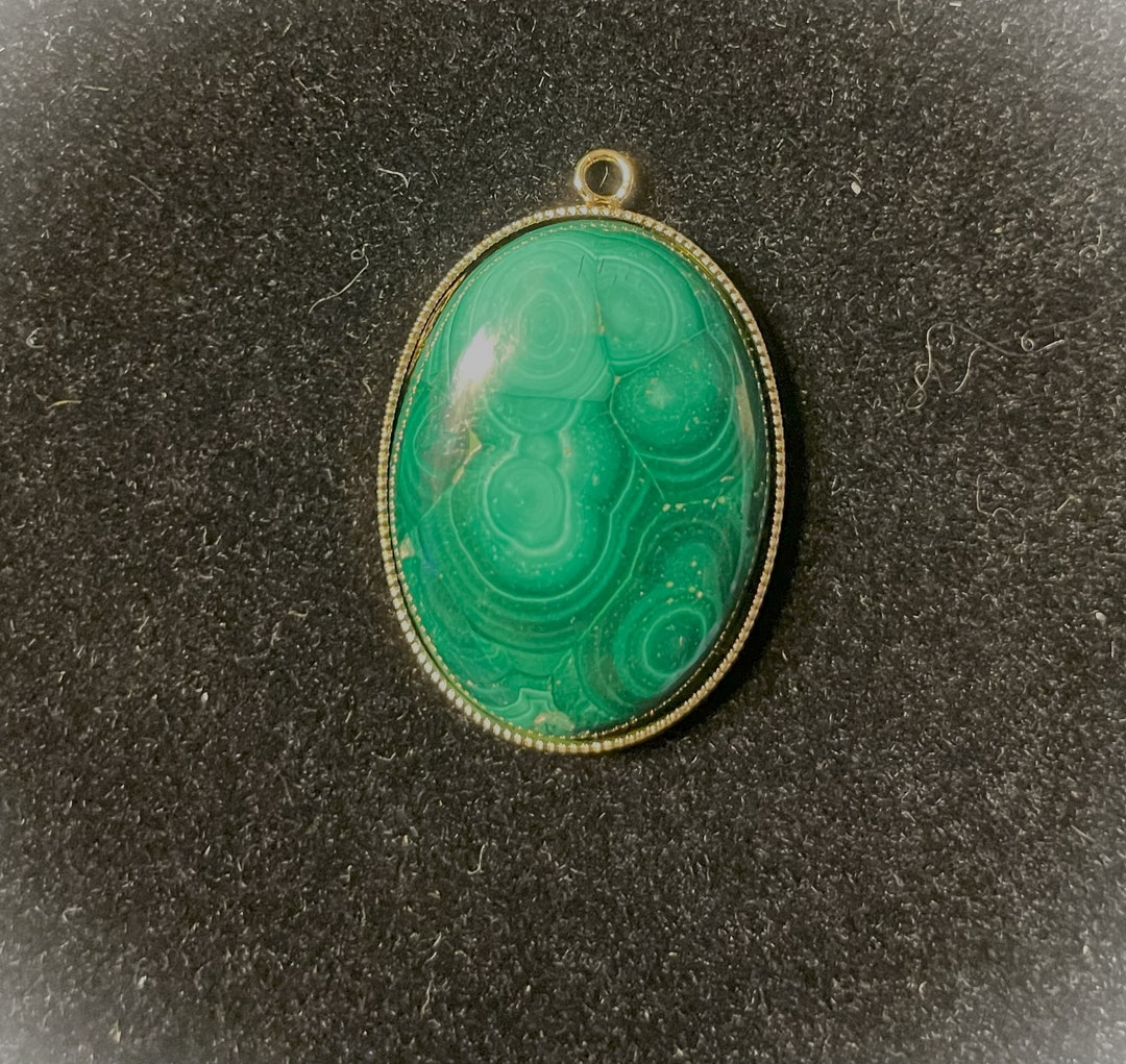 Polished Malachite Pendant Neckless in Gold Colored Metal Bezel - Etsy