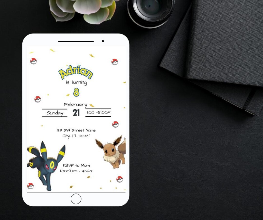 Pokemon Party Invitation, Umbreon, Eevee, Birthday Party - Etsy