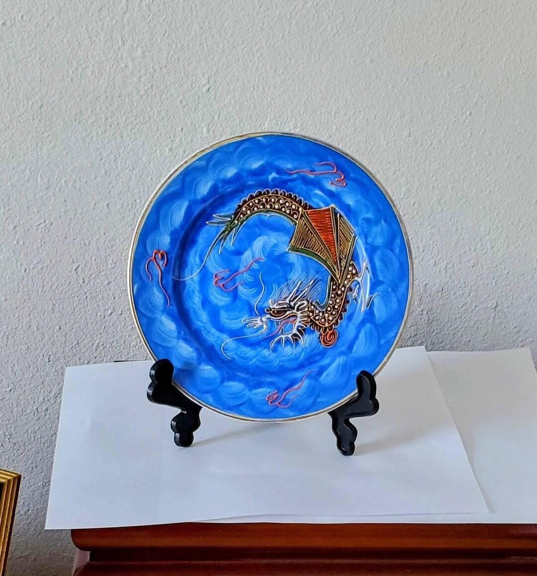 2 Antique Japanese Dragonware Blue Moriage Raised Design Handpainted ...