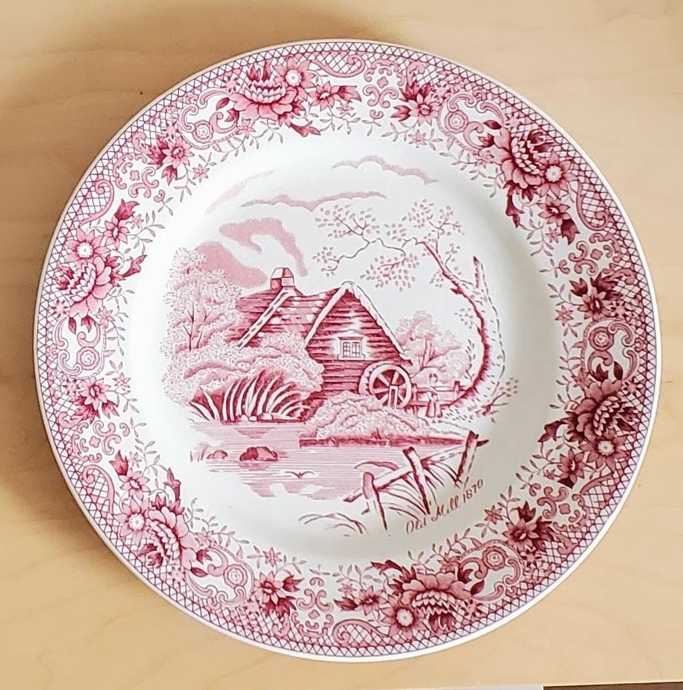 RARE VTG Old Mill 1870 10 Red Plate, Kirklands staffs LTD England - Etsy