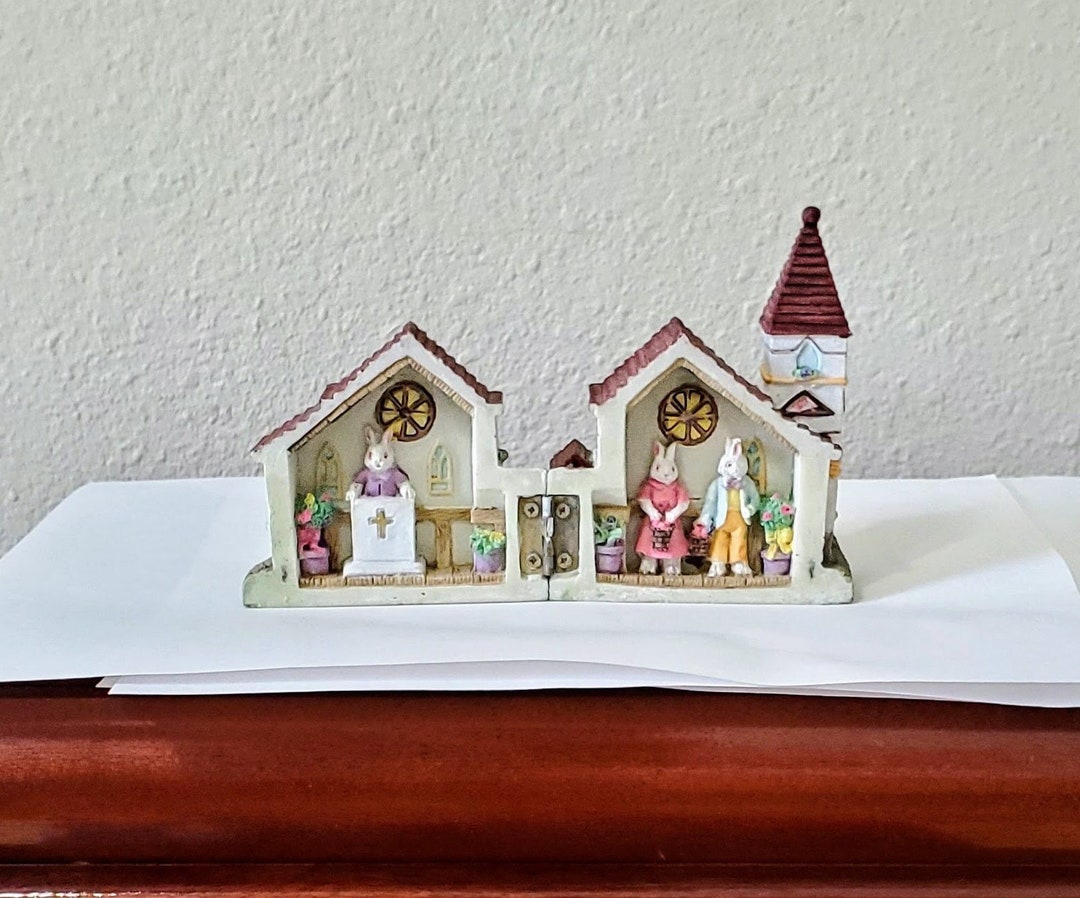 Vintage Miniature Church W/rabbit Pastor and Rabbit Churchgoers at ...