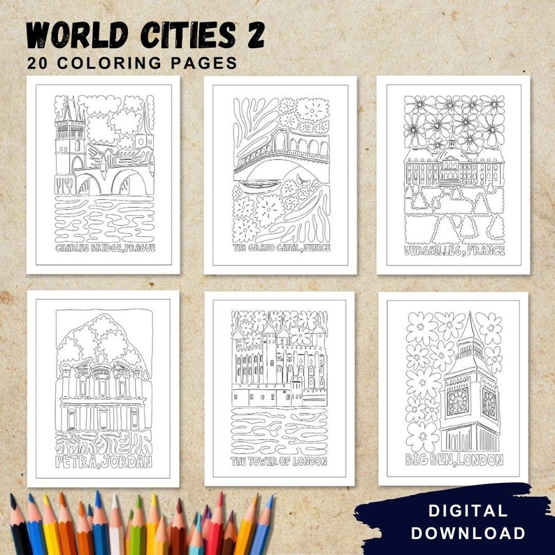 World Cities (part 2) Coloring Pages for Adults, Coloring Pages for ...
