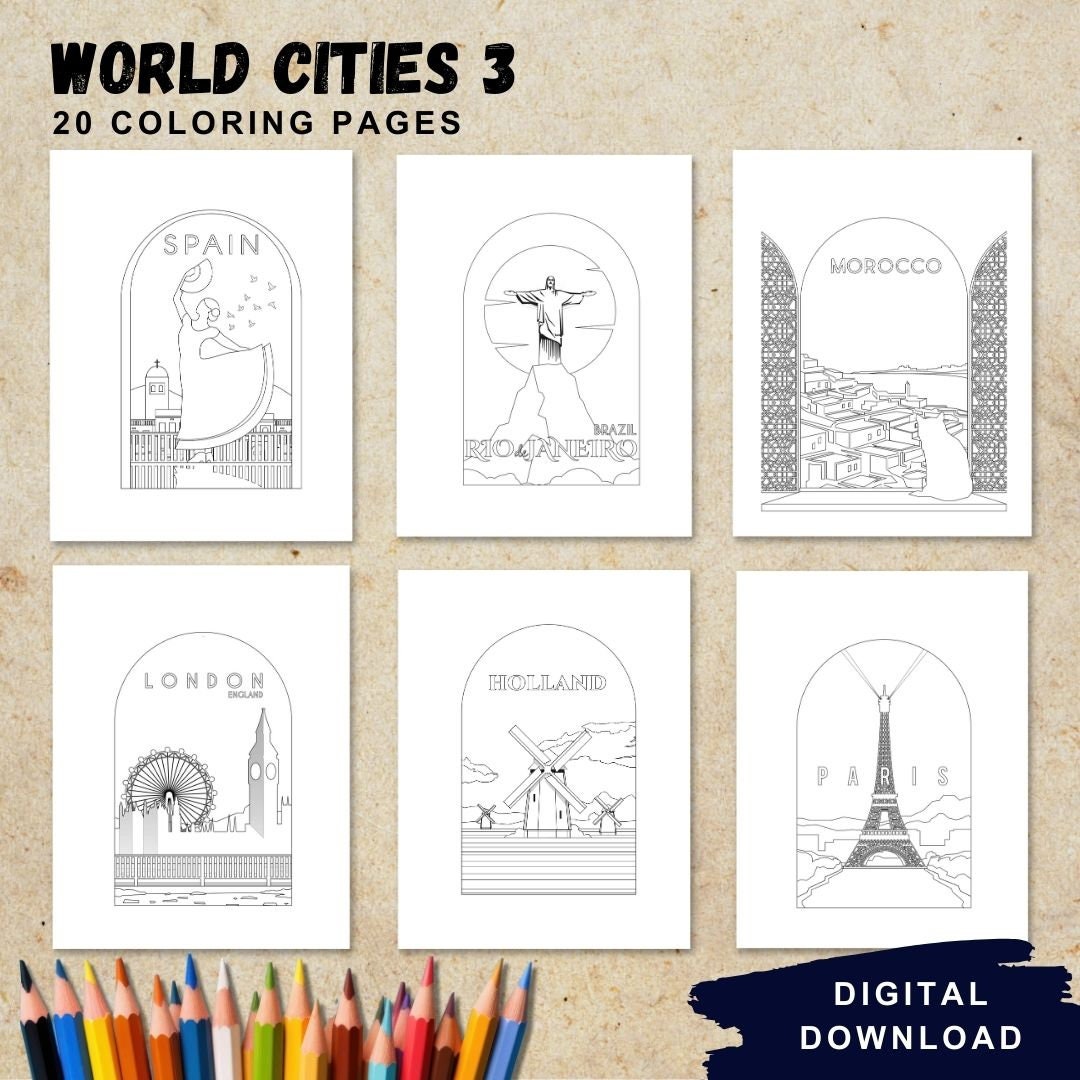 World Cities (part 3) Coloring Pages for Adults, Coloring Pages for ...