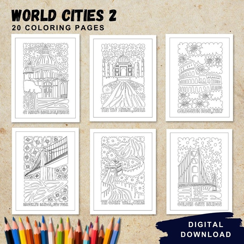 World Cities (part 2) Coloring Pages for Adults, Coloring Pages for ...