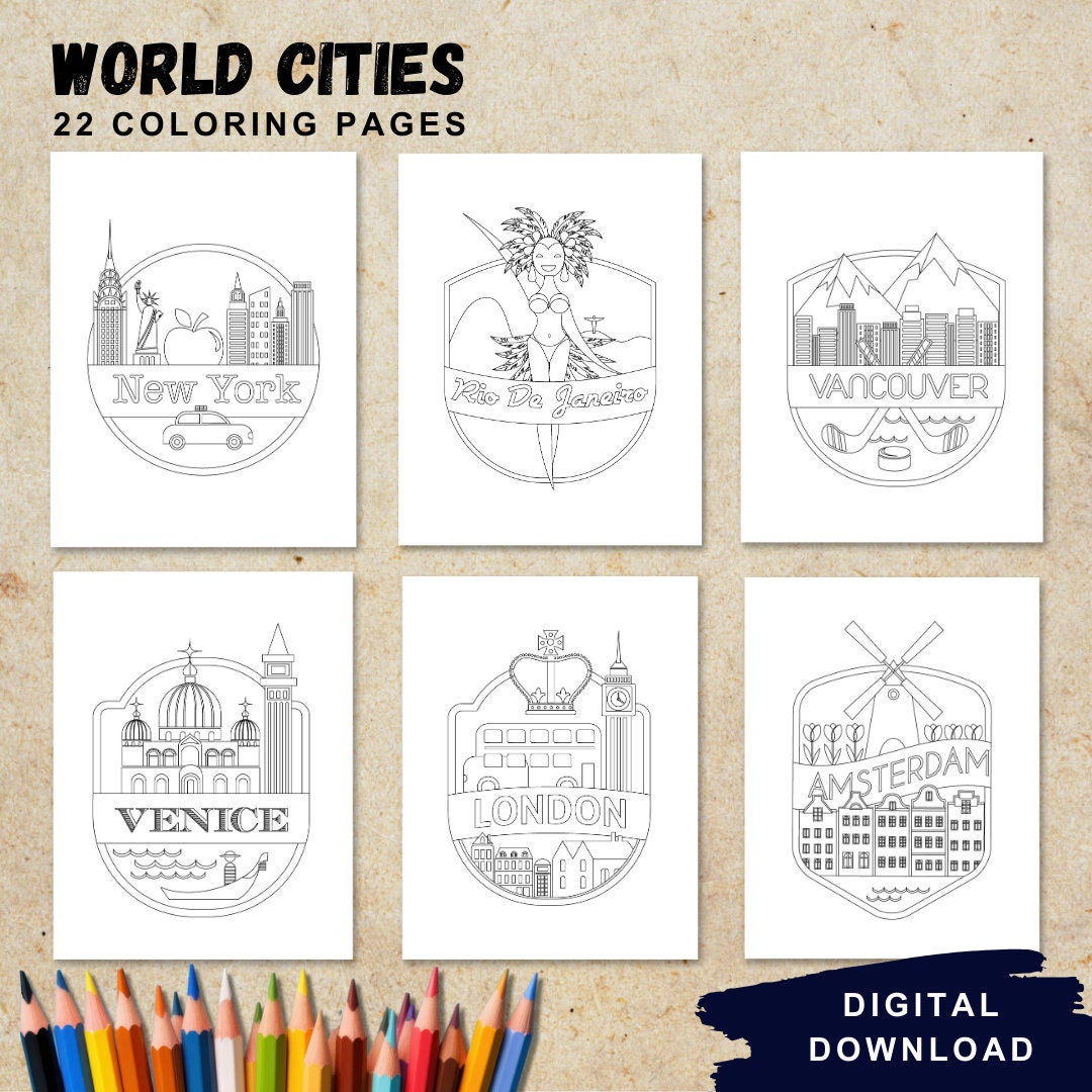 World Cities Coloring Pages for Adults, Coloring Pages for Kids ...