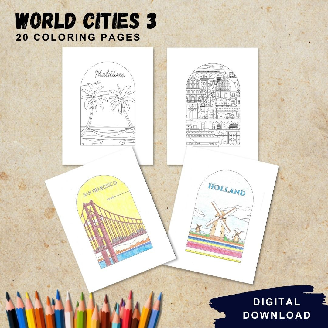 World Cities part 3 Coloring Pages for Adults, Coloring Pages for Kids ...