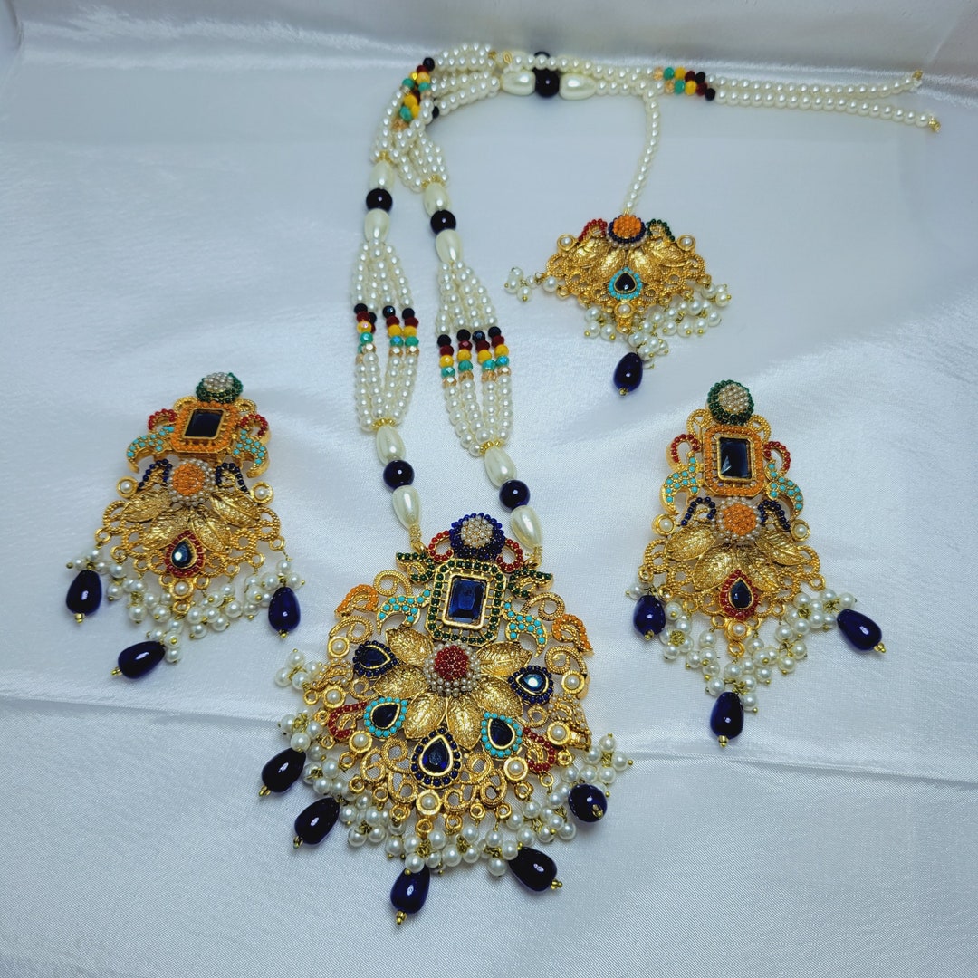 ANTIQUE Jewelry/ Indian Navrattan Mala Set Kite Shaped in 2 Shapes ...