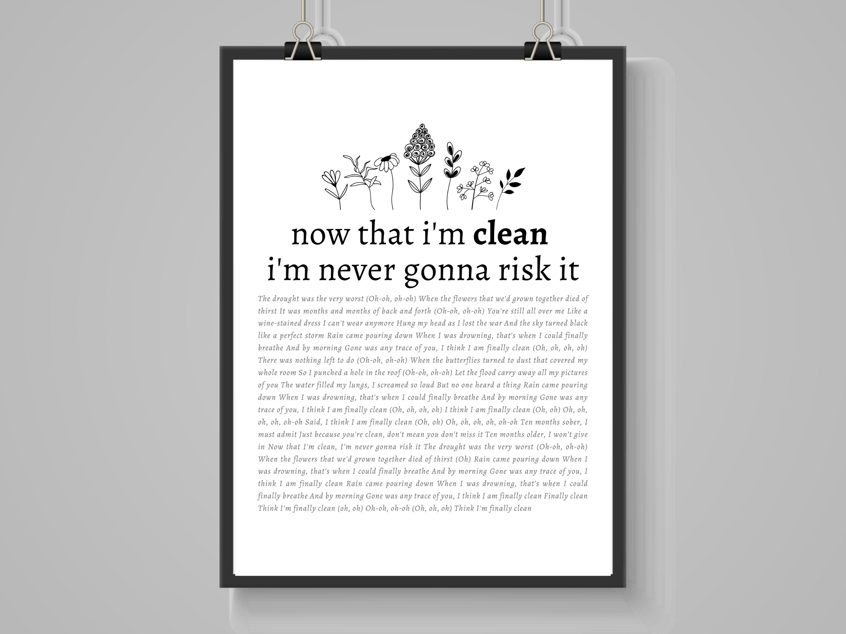 Clean Taylor Swift Lyric Digital Print, 1989 Album, Swiftie Gift, Clean ...