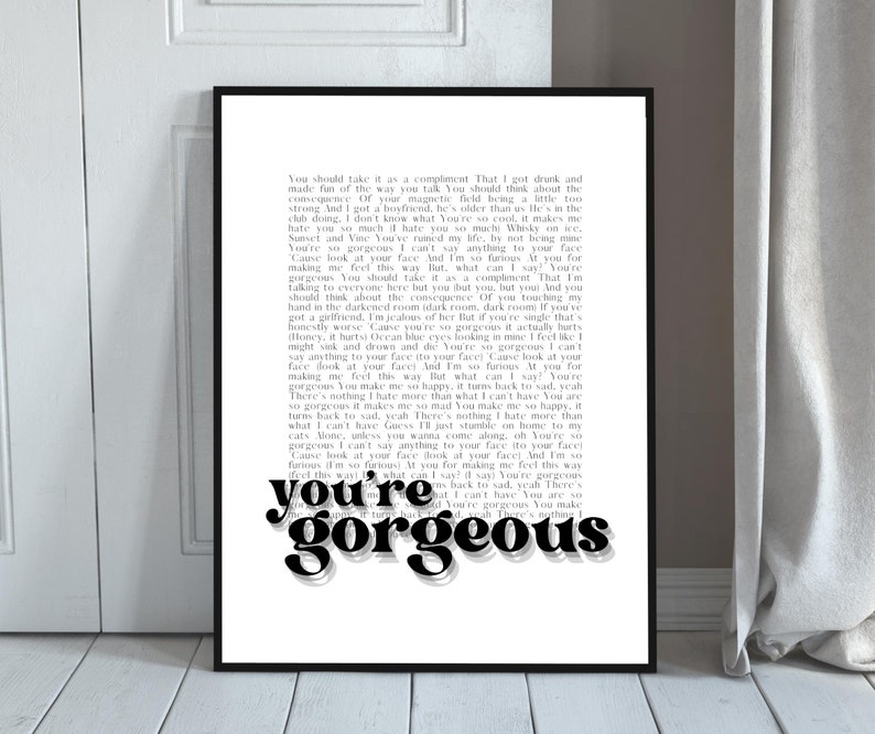 Taylor Swift Gorgeous Print, Lyric Poster, Reputation Album Art ...