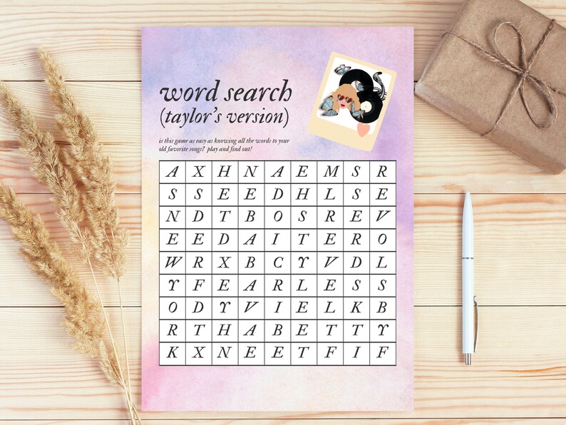 Taylor Swift Word Search Game, Instant Download, Themed Bachelorette ...