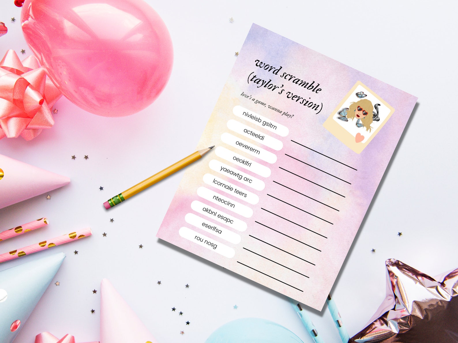 Taylor Swift Word Scramble Game, Themed Taylor Swift Bachelorette Party ...