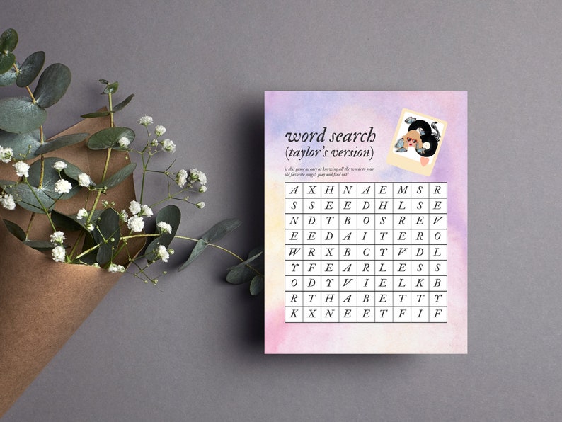 Taylor Swift Word Search Game Instant Download Themed - Etsy