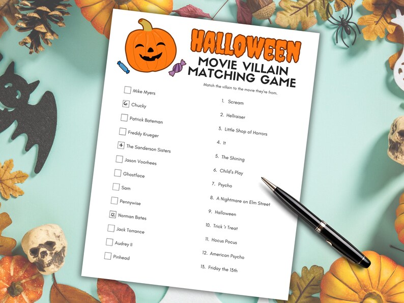 Halloween Matching Game, Horror Movie Game, Scary Movie Match ...