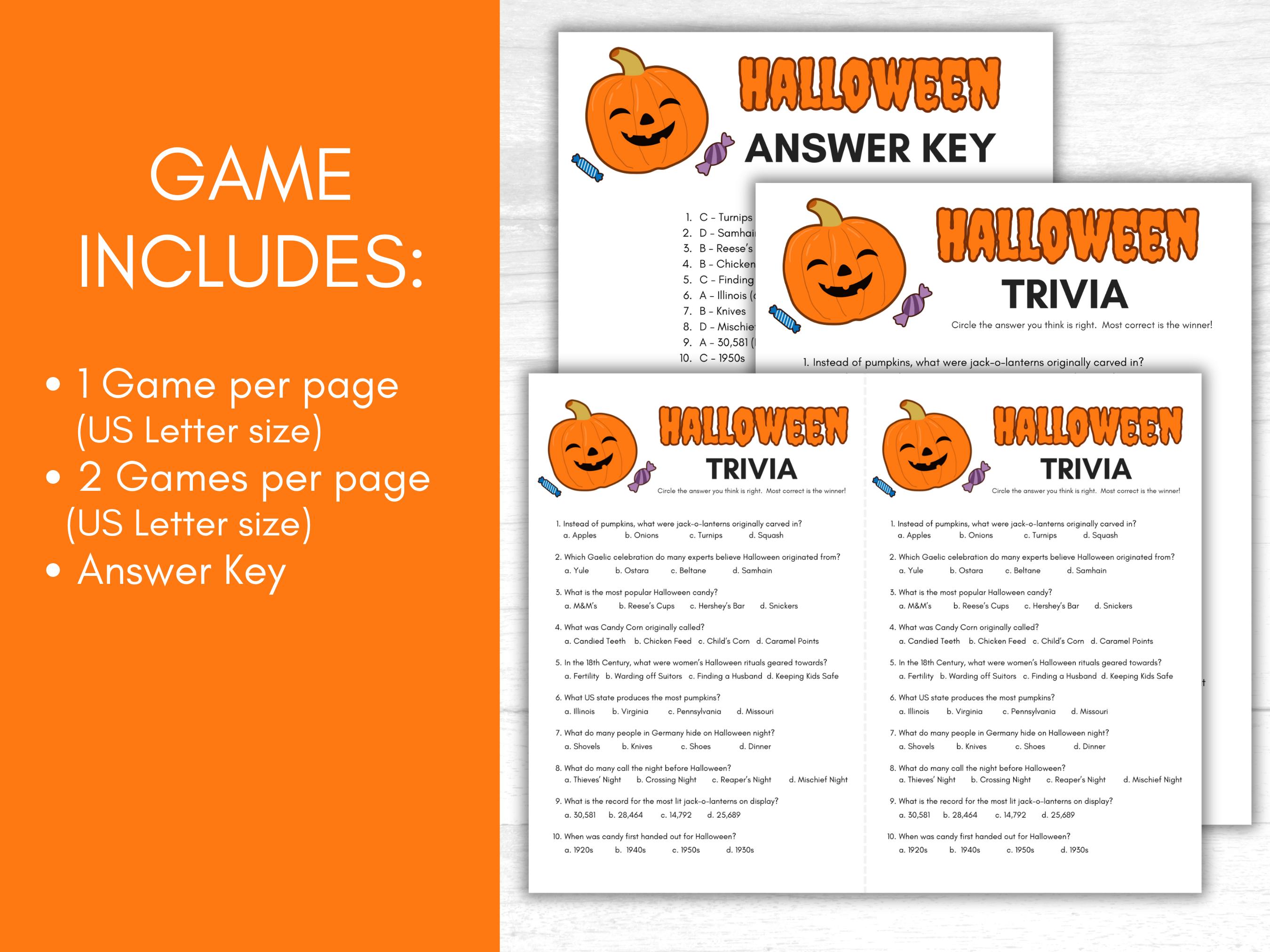 Halloween Trivia Game, Halloween Party Game, Classroom Halloween Party ...