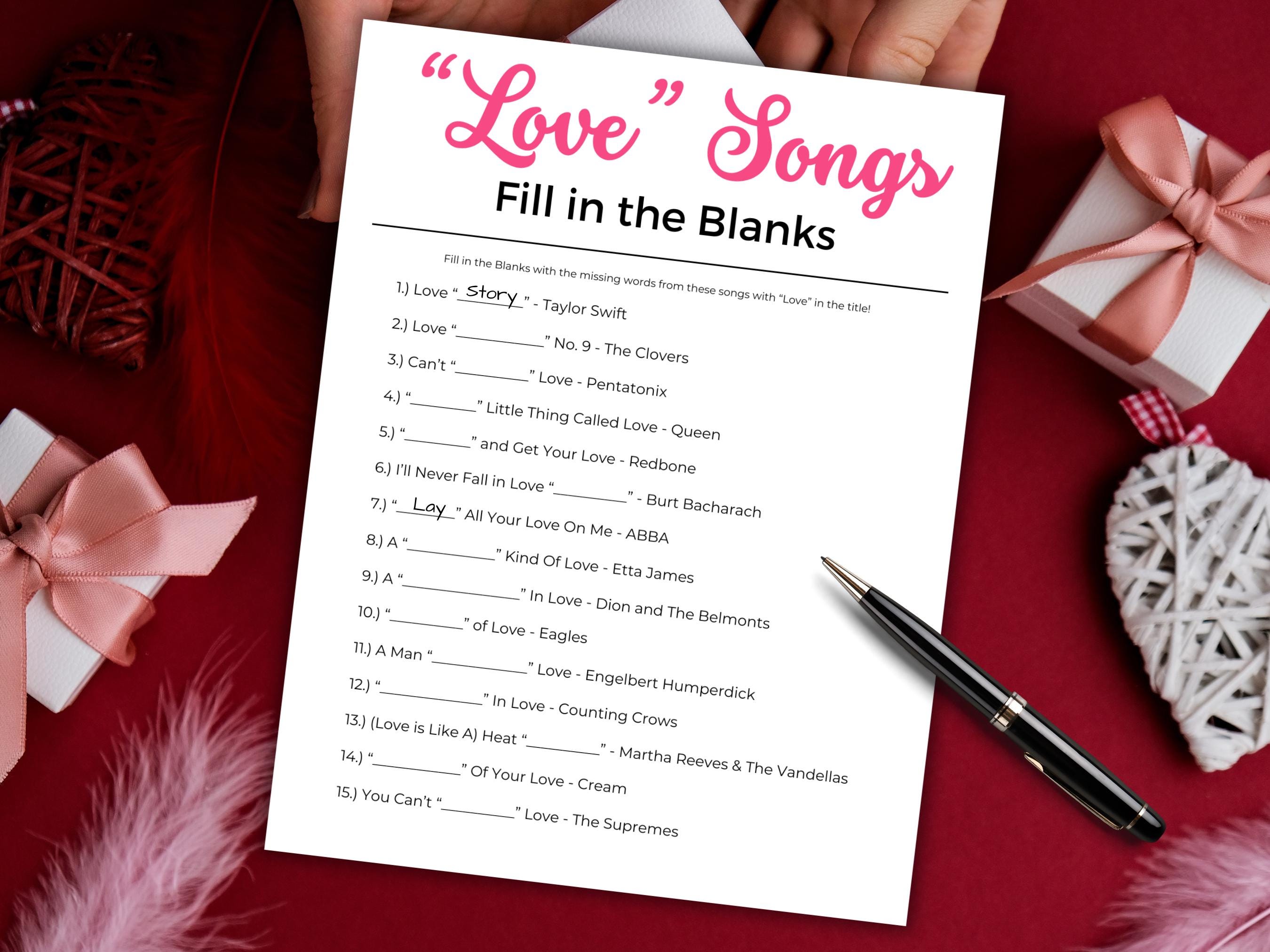 Love Song Game, Fill in the Blanks Game, Music Trivia Game, Guess the ...