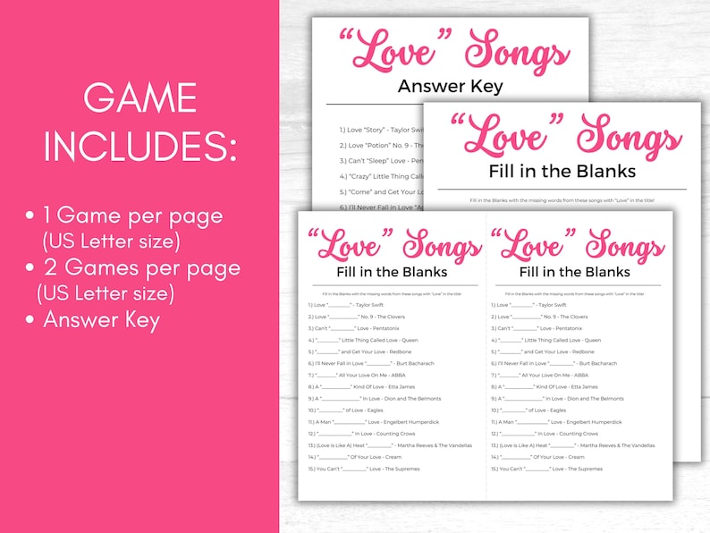 Love Song Game, Fill in the Blanks Game, Music Trivia Game, Guess the ...