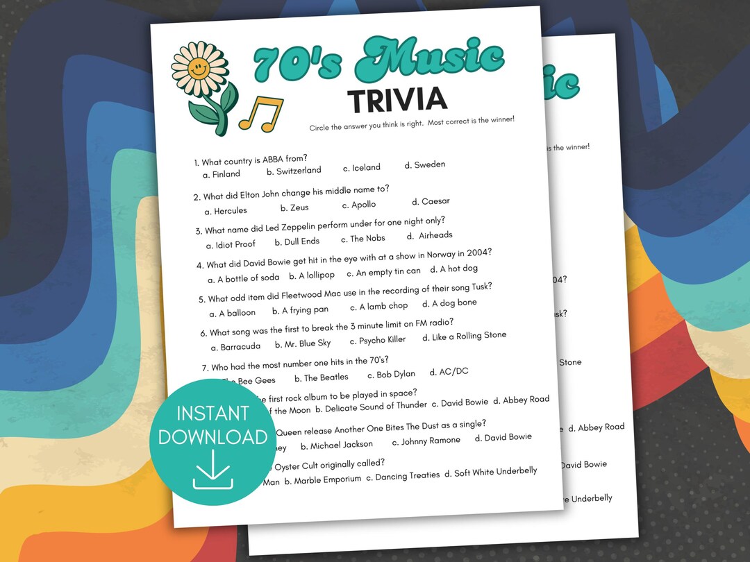 70s Music Trivia Game, 1970s Trivia, Decades Trivia, 70s Party Trivia ...