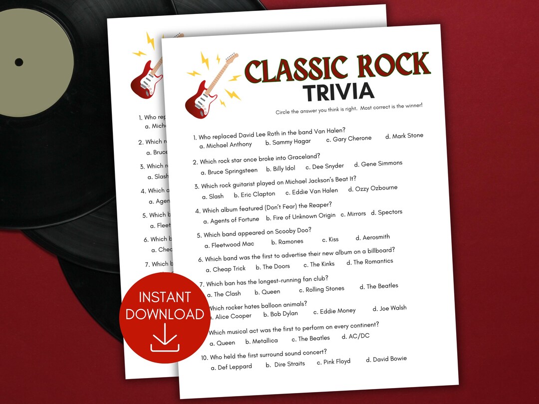 Classic Rock Music Trivia, Music Trivia Game, Music Trivia Quiz, 80s ...