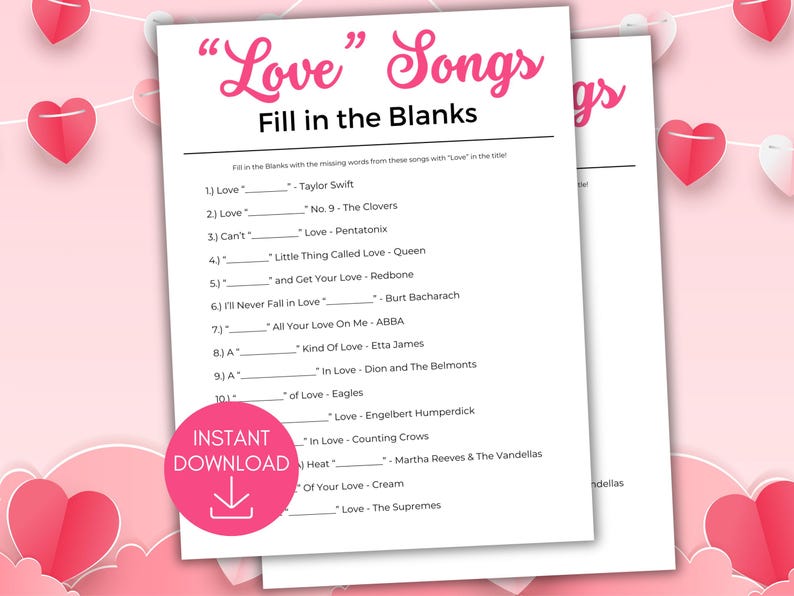 Love Song Game, Fill in the Blanks Game, Music Trivia Game, Guess the ...