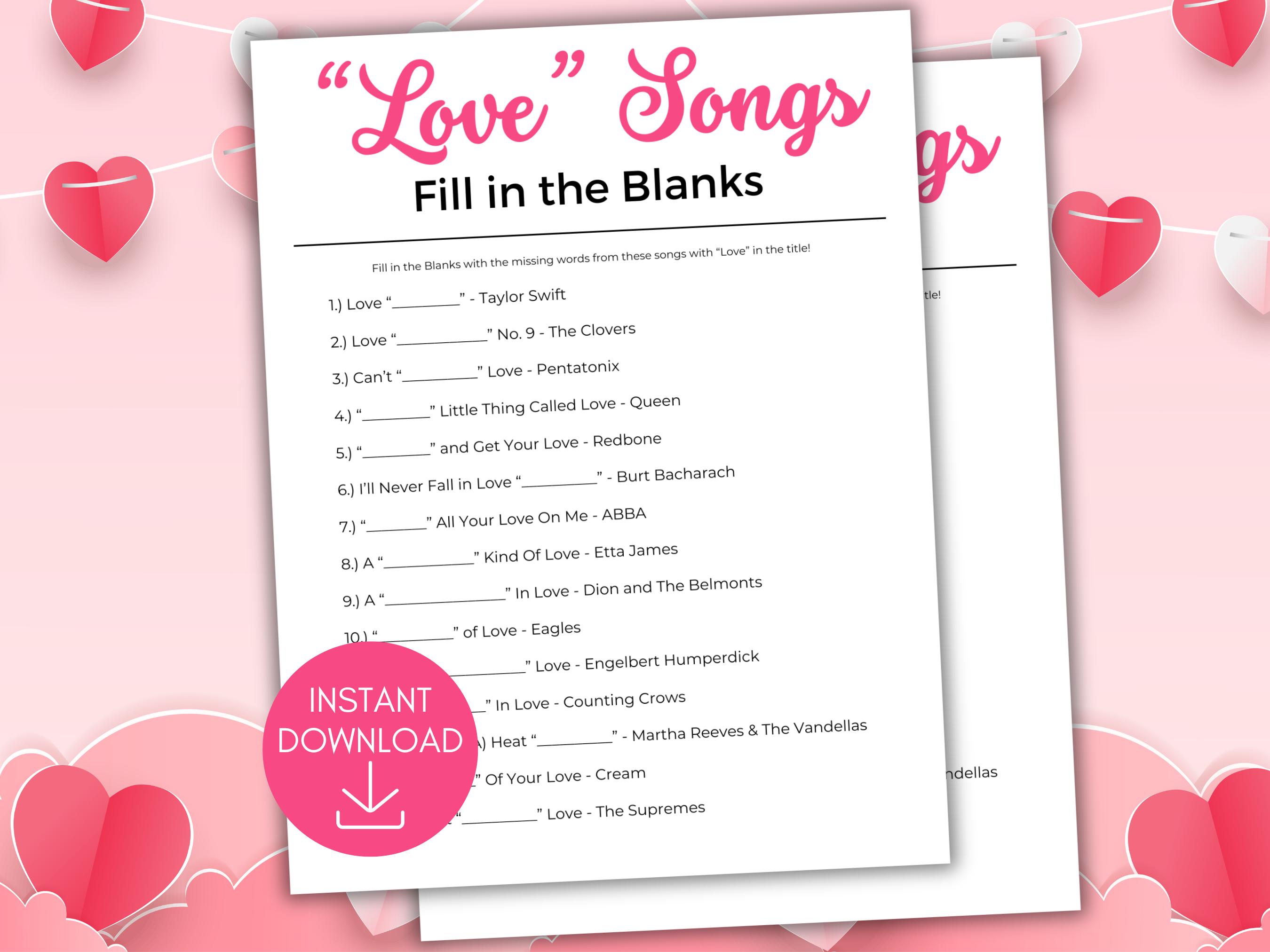 Love Song Game, Fill in the Blanks Game, Music Trivia Game, Guess the ...