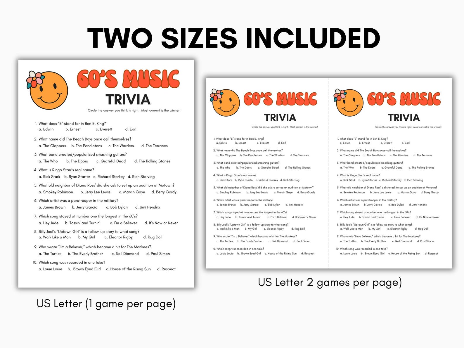 60s Music Trivia Game, 1960s Theme Party Game, 60s Trivia, Groovy Retro ...