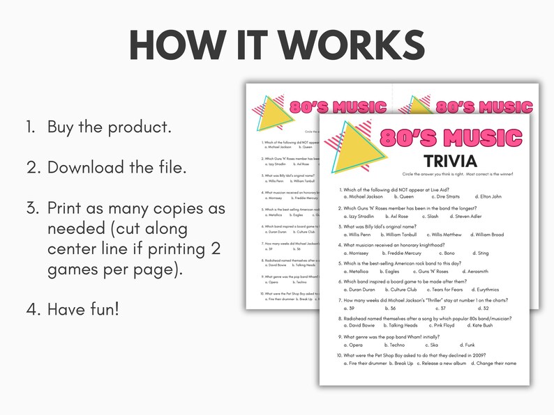 80s Music Trivia Game, 80s Trivia Quiz, 80s Party Games, Retro Birthday ...