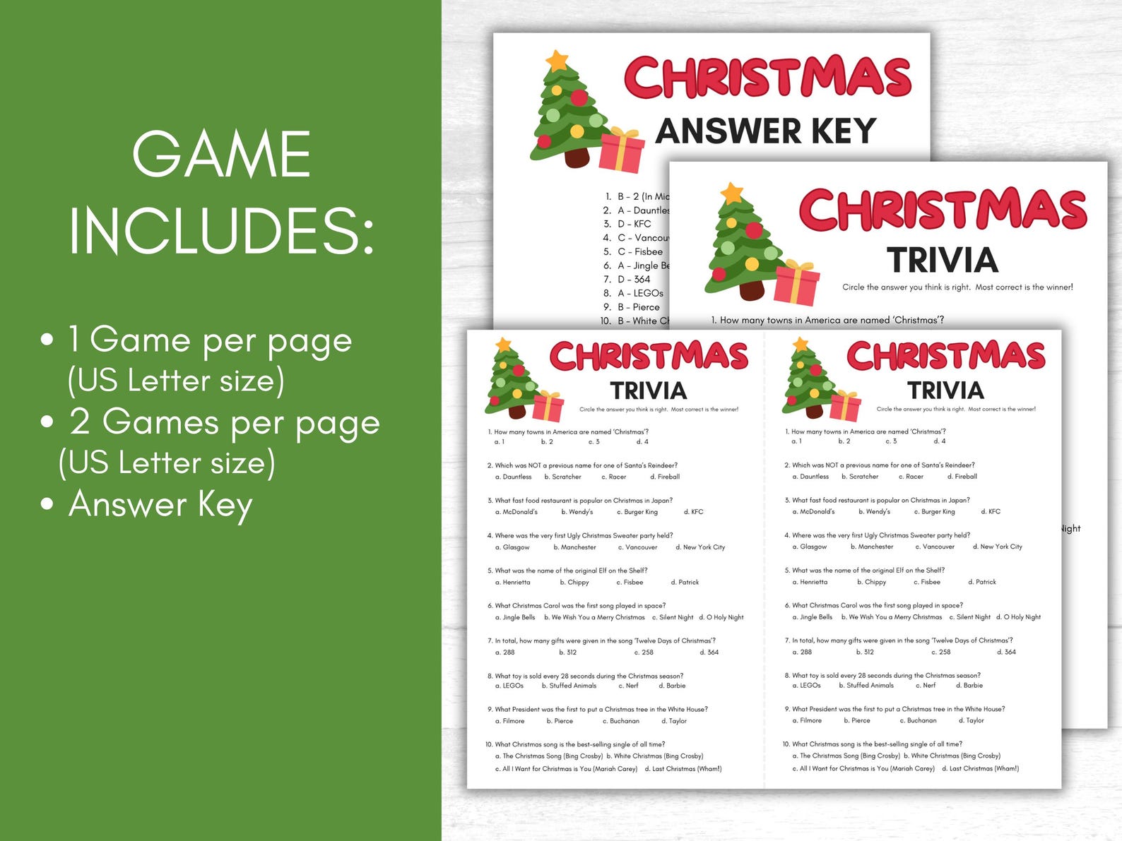Christmas Trivia Games, Holiday Trivia, Holiday Party Game, Office ...