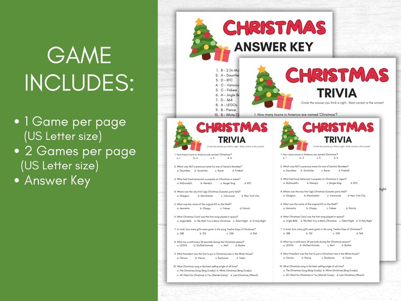 Christmas Trivia Games, Holiday Trivia, Holiday Party Game, Office ...