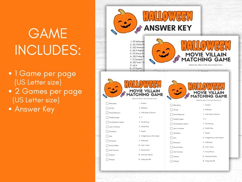 Halloween Matching Game, Horror Movie Game, Scary Movie Match ...