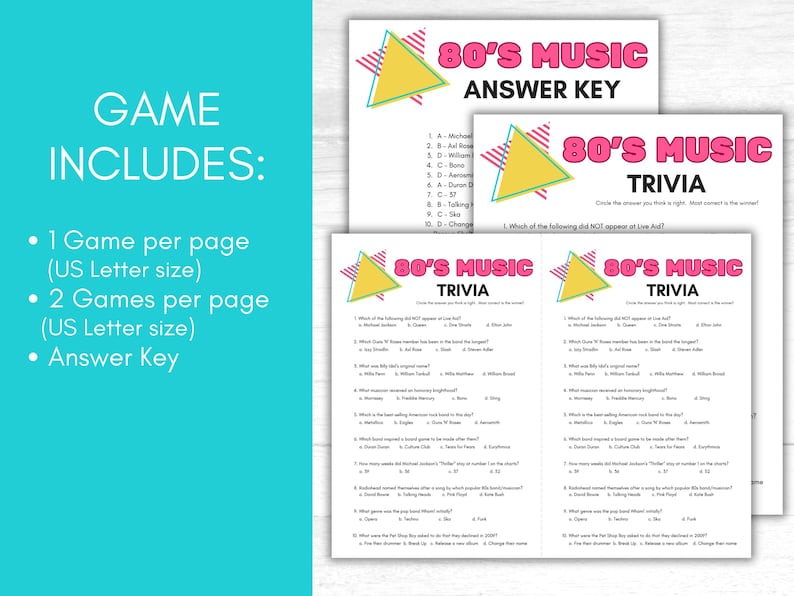 80s Music Trivia Game, 80s Trivia Quiz, 80s Party Games, Retro Birthday ...