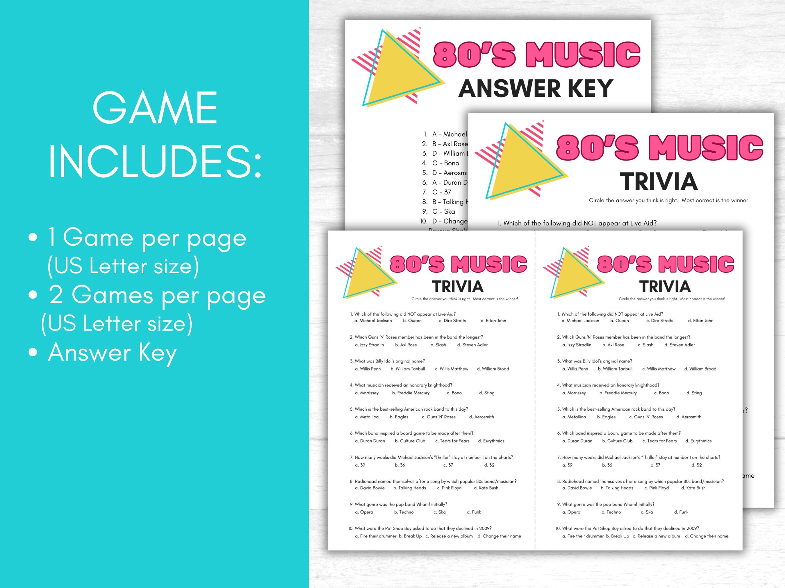 80s Music Trivia Game, 80s Trivia Quiz, 80s Party Games, Retro Birthday ...