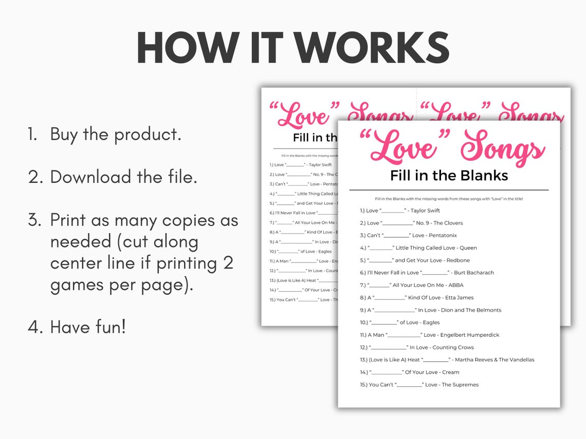 Love Song Game, Fill in the Blanks Game, Music Trivia Game, Guess the ...