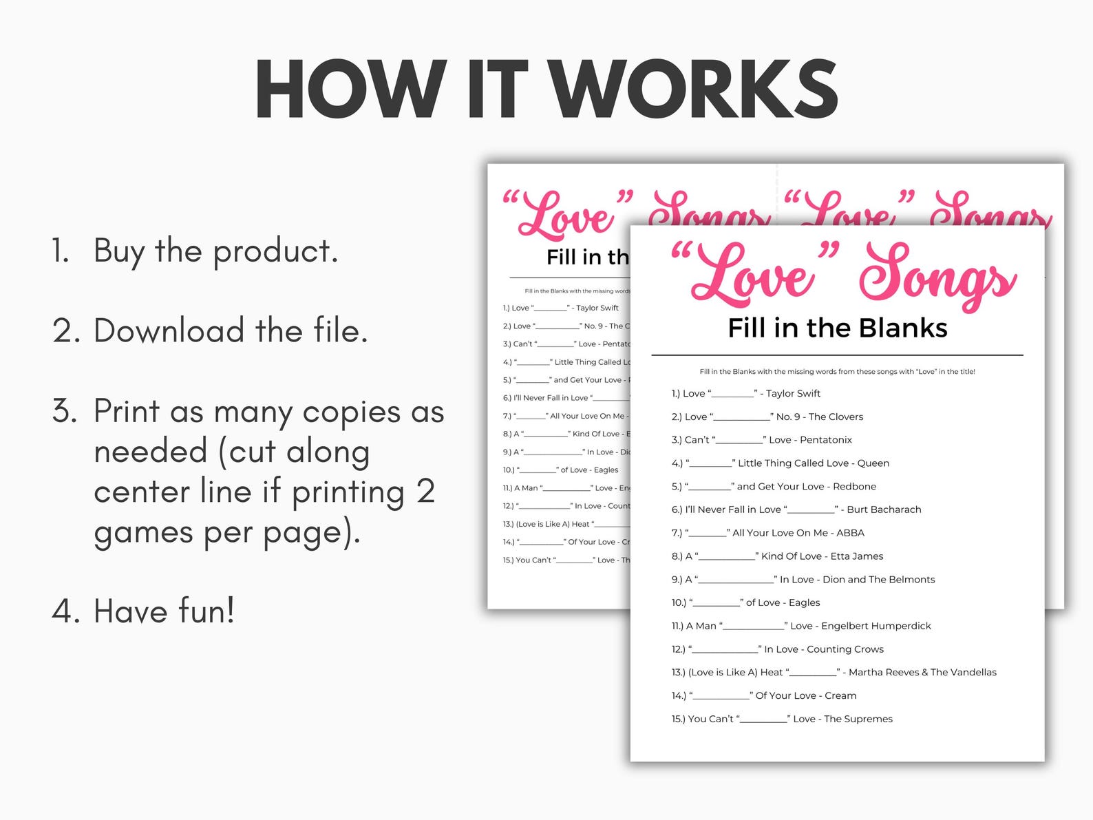 Love Song Game, Fill in the Blanks Game, Music Trivia Game, Guess the ...