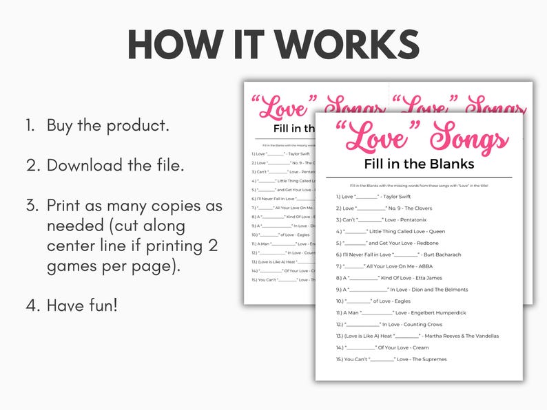 Love Song Game, Fill in the Blanks Game, Music Trivia Game, Guess the ...