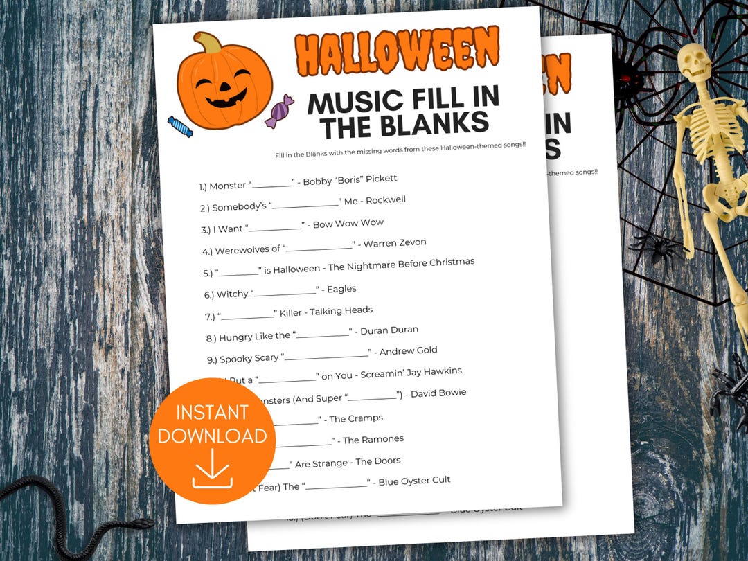 Halloween Music Fill in the Blanks, Halloween Music, Halloween Name ...