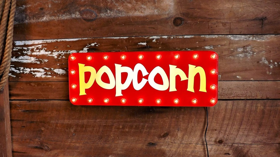 Movie Marquee Theater Sign Popcorn Lights Home Theatre Industrial Decor ...