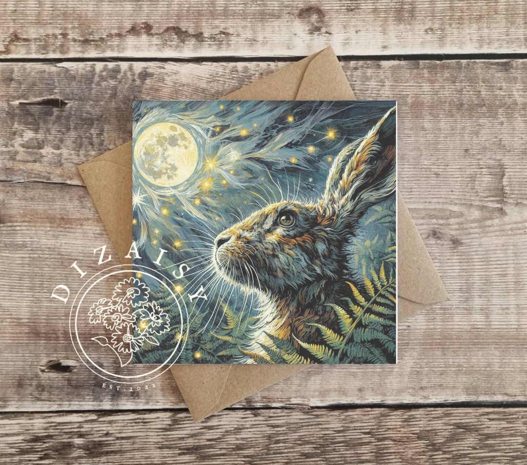 Original Art Greeting Card Watching Whimsical Art, Greeting Card, Hare ...