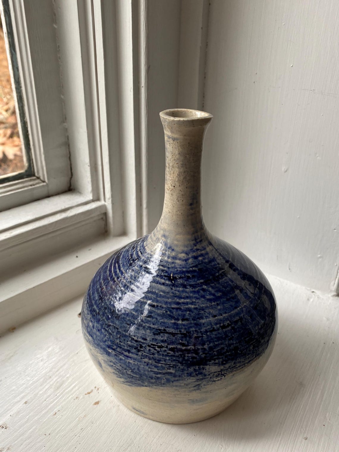 Clay Vase in White Stoneware With Deep Blue Cobalt Color Ceramics Bud ...
