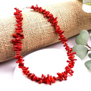 Red Coral Chips Necklace, Natural Coral Choker for Women, Irregular Red ...