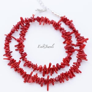 Red Coral Chips Necklace, Natural Coral Choker for Women, Irregular Red ...