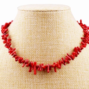 Red Coral Chips Necklace, Natural Coral Choker for Women, Irregular Red ...