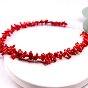 Red Coral Chips Necklace, Natural Coral Choker for Women, Irregular Red ...