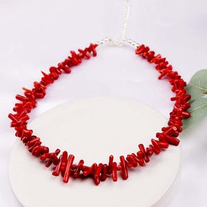 Red Coral Chips Necklace, Natural Coral Choker for Women, Irregular Red ...