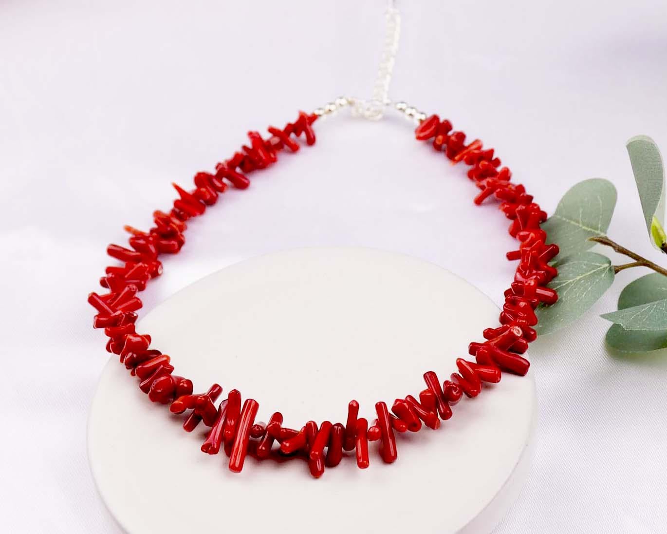 Red Coral Chips Necklace, Natural Coral Choker for Women, Irregular Red ...