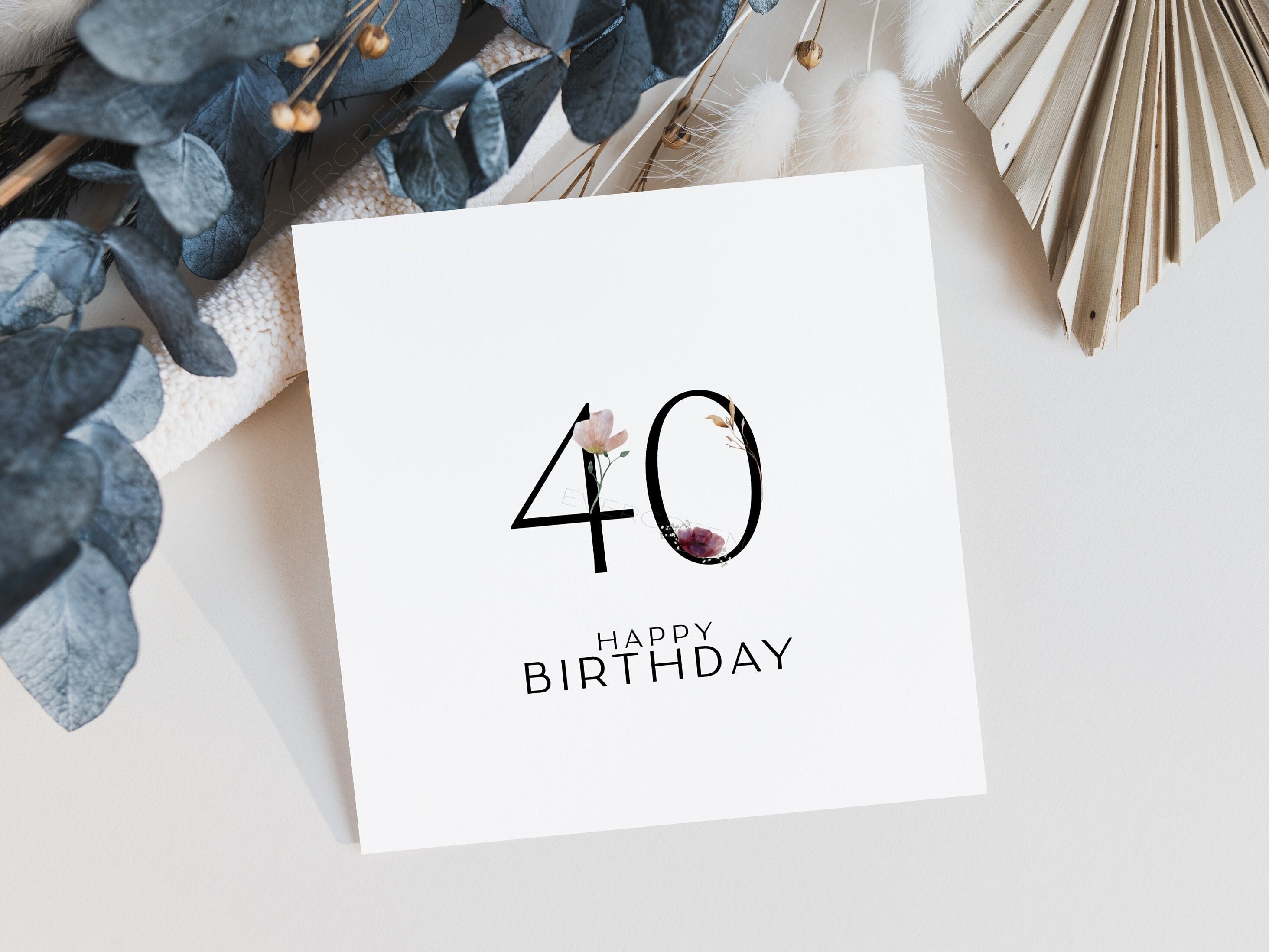 40th Birthday Card Wild Flowers Note Printable Instant - Etsy