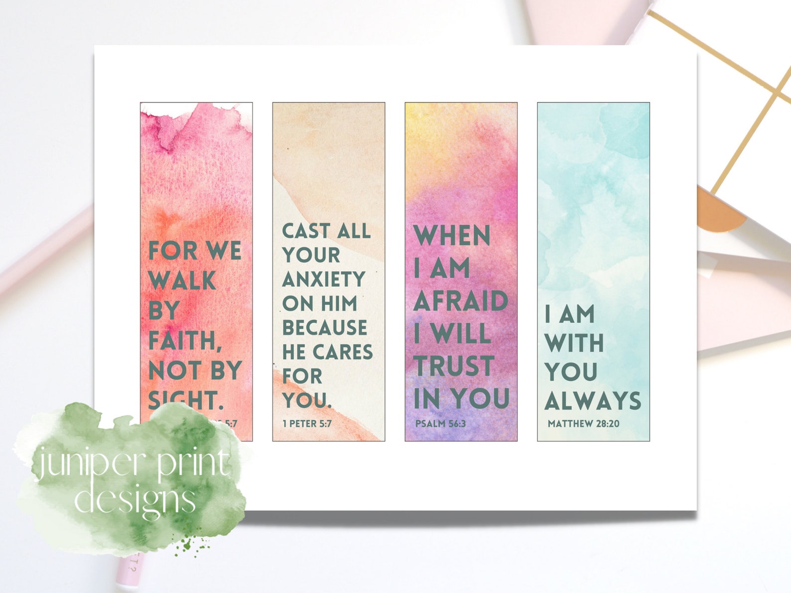 Scripture Printable Bookmarks- Watercolor Bookmarks- Printable Bible ...
