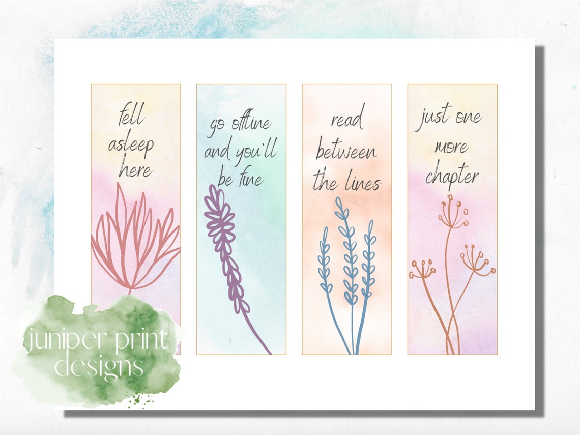 Quote Printable Bookmark Set, Download and Print Bookmarks, Watercolor ...