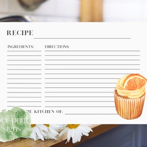 Watercolor Cupcake Recipe Card, Printable Recipe Card for Bridal Shower ...